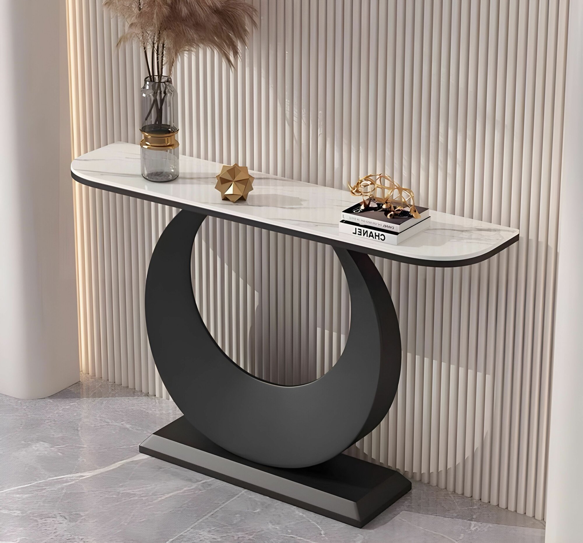 Дизайнерская консоль Prague 120 см. (черное основание, белая столешница)