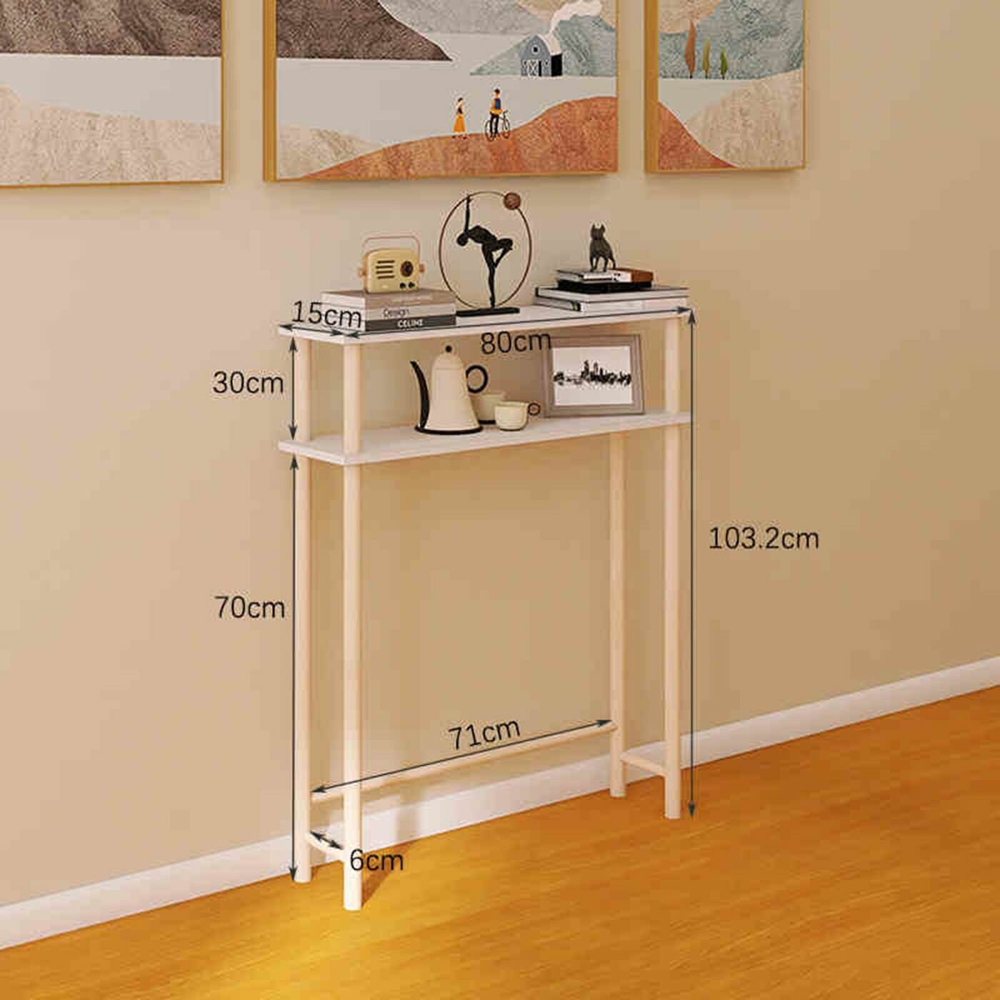 Консольный столик Компактный, Массив дерева столешницы, С полками, белый