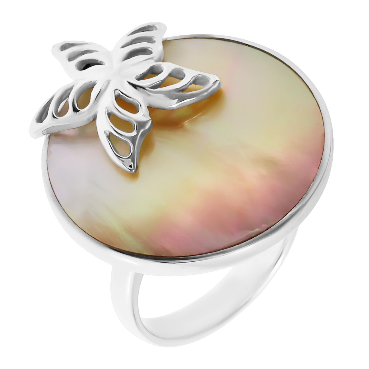 Кольцо тонкое, серебро, 925 проба, перламутр