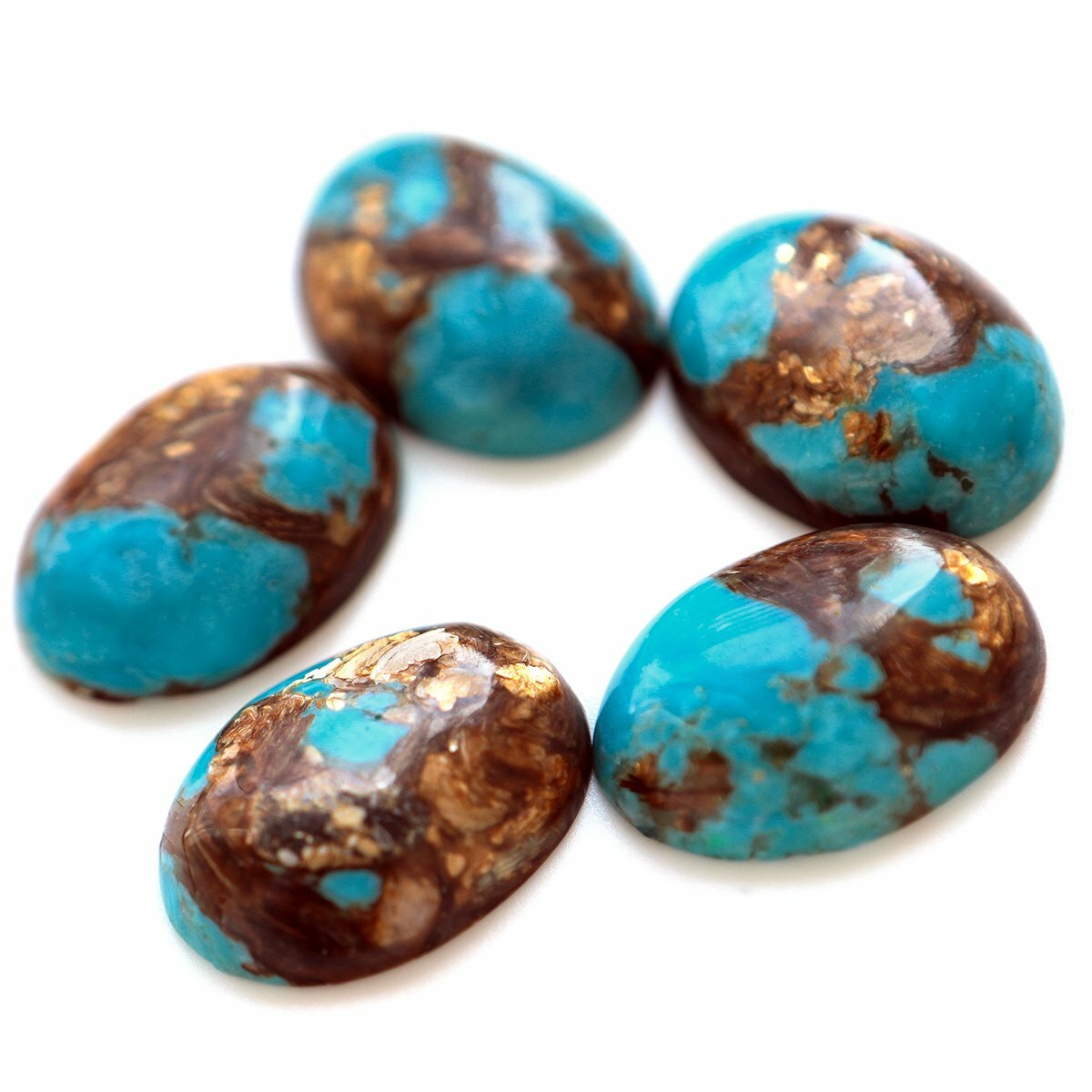 Кабошон Варисцит 2 шт, овал, цвет медный/бирюзовый, размер 25x18x7 мм