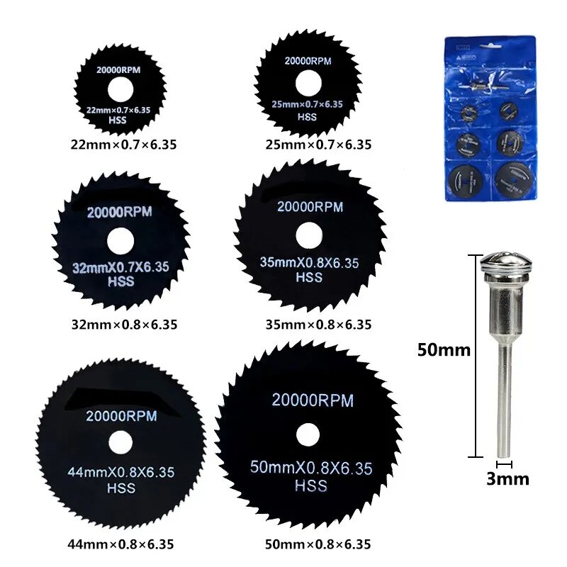 XCAN 6/7/8 шт. мини-набор дисковых пил, режущий диск из быстрорежущей стали, аксессуары для вращающихся инструментов для Dremel, совместимая, дерево, пластик, алюминий 7pcs Set C