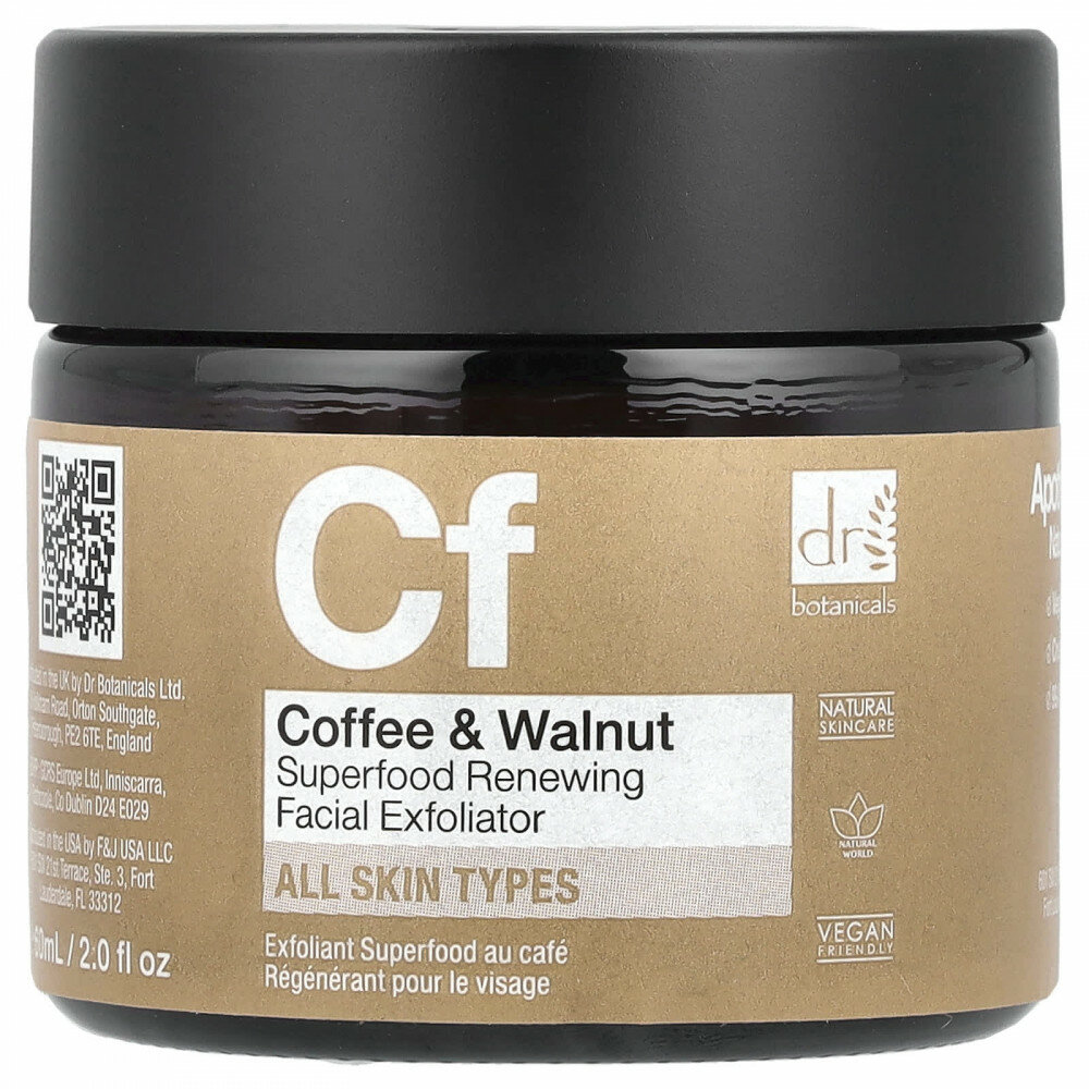 Dr. Botanicals, Восстанавливающее отшелушивающее средство для лица из суперфудов с кофе и грецкими орехами, 60 мл (2 жидк. унц.)