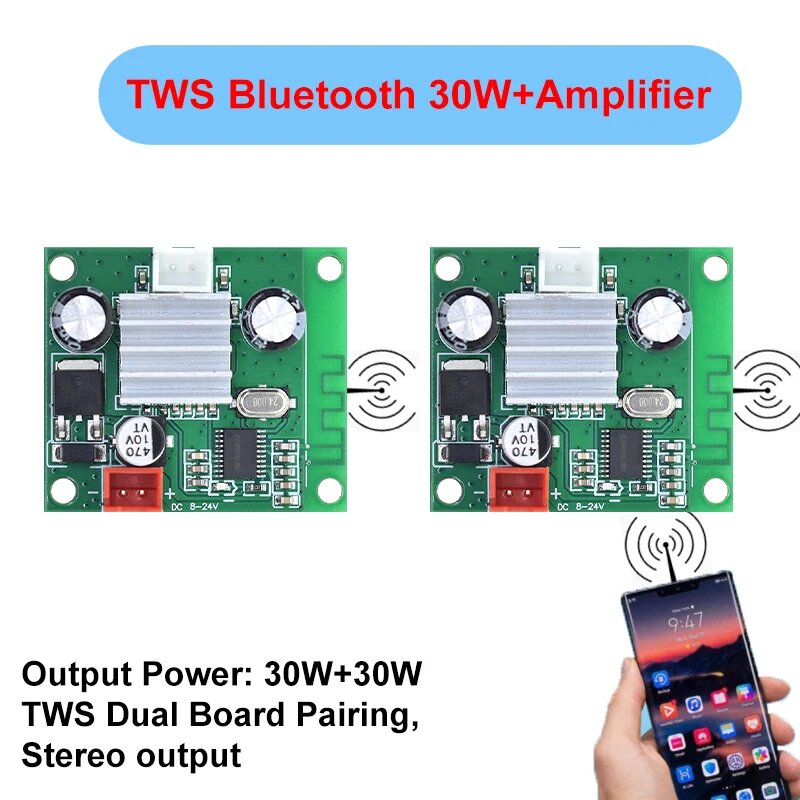 TZT Bluetooth 30 Вт усилитель мощности TWS динамик звуковой модуль плата аудиоприемник Bluetooth плата усилителя мощности двусторонняя стерео