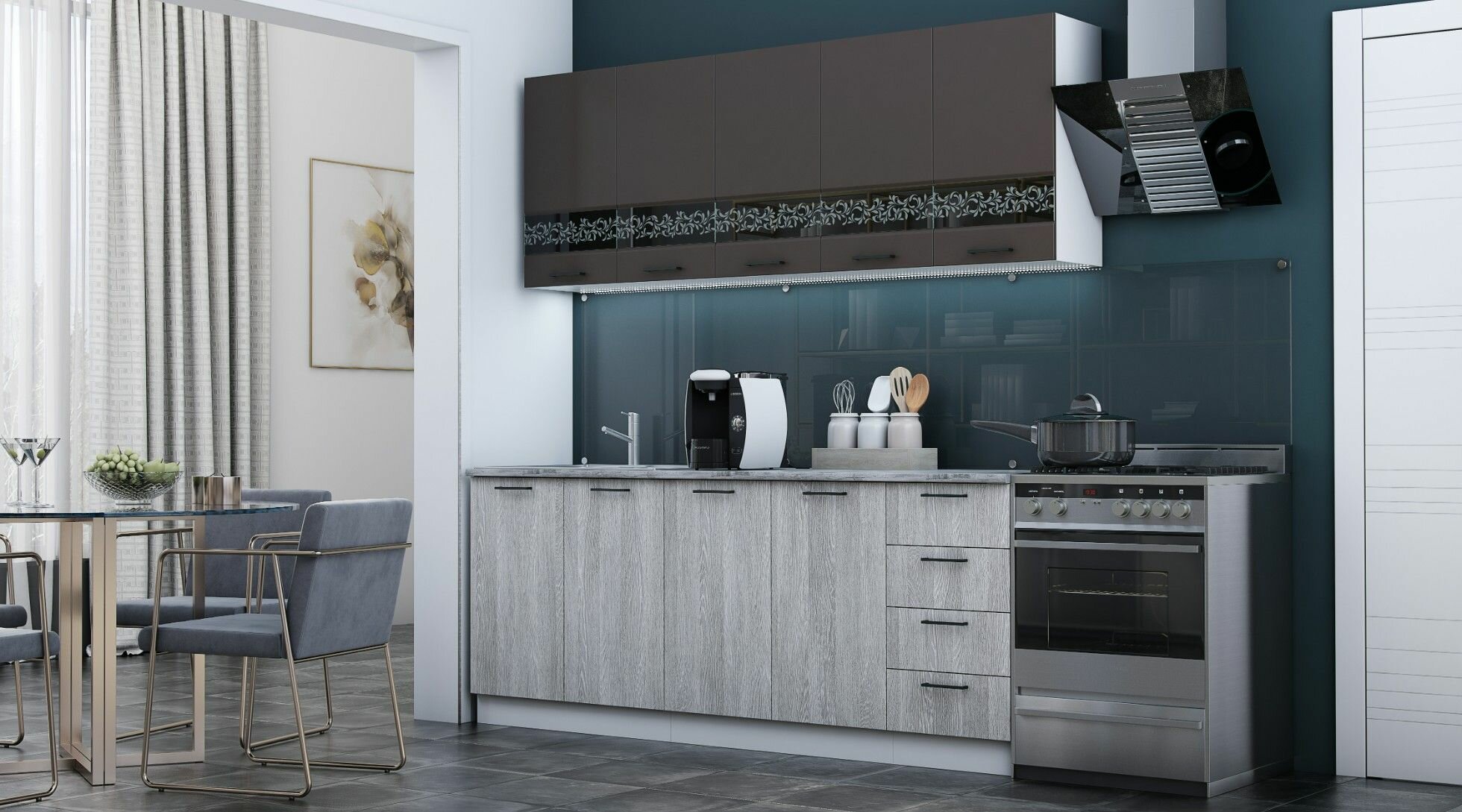 Кухонный гарнитур Милена 2.0 м Смоки софт/Вяз