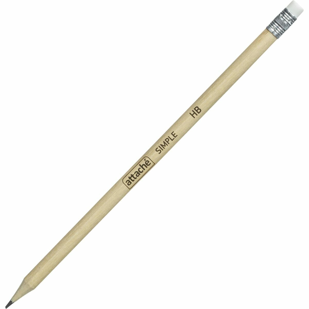 Карандаш чернографитный Attache (НB, с ластиком, заточенный, круглый), 12шт.