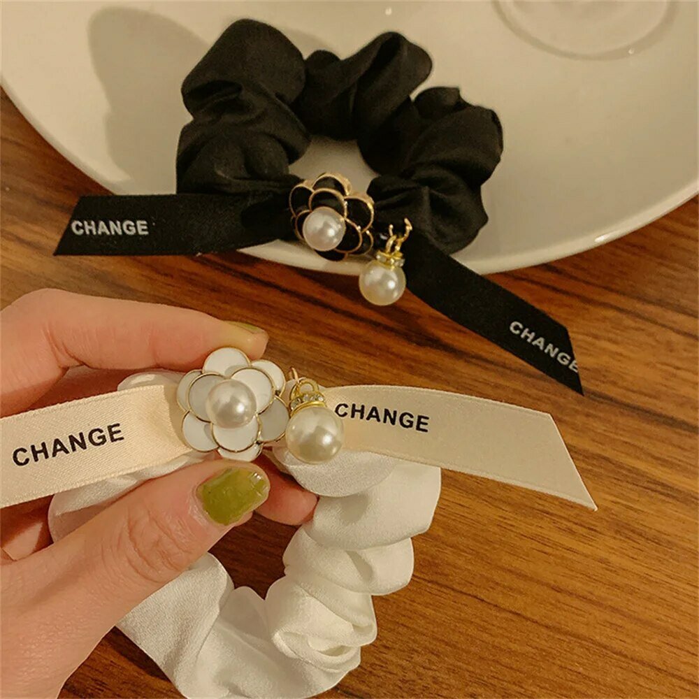 Корейские ретро-аксессуары для волос Подарочные жемчужины Подвеска Камелия Женские эластичные универсальные резинки для волос с бантом