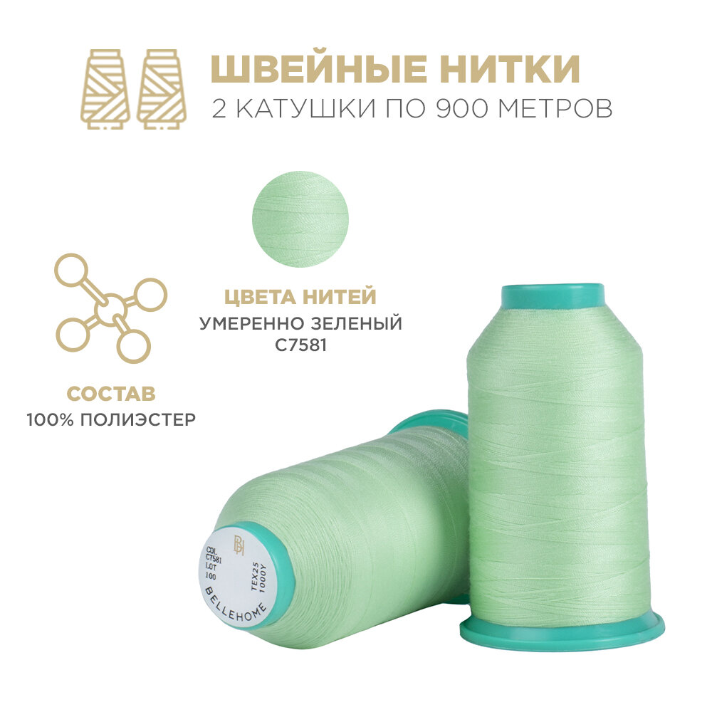 Набор нитей швейных Bellehome MIKO, 1000Y, C7581, 2 шт.
