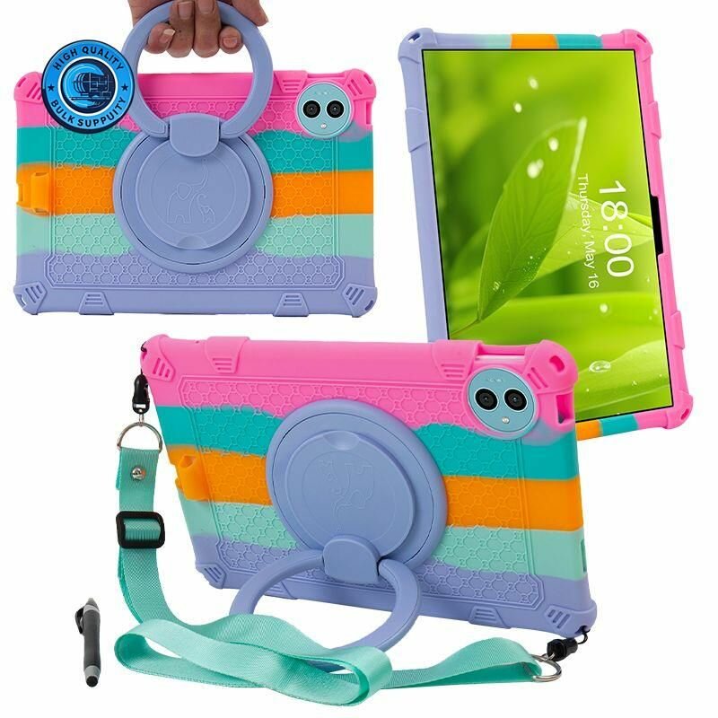Ударопрочный детский мягкий силиконовый чехол для Teclast P50 11"(2024) с наплечным ремнем, стилусом