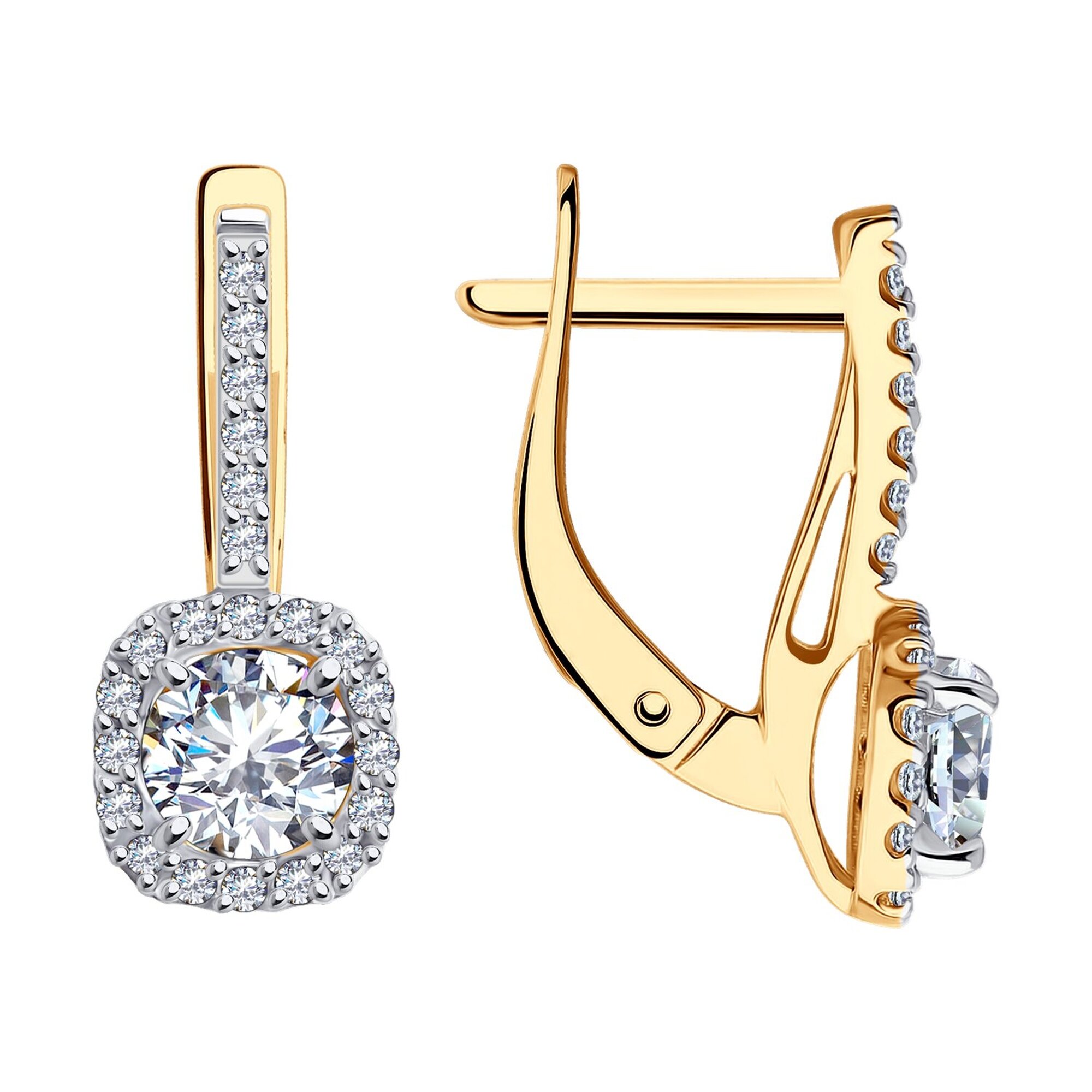 Серьги, красное золото, 585 проба, фианит