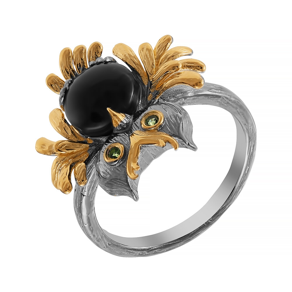 Кольцо, серебро, 925 проба, оникс, хромдиопсид