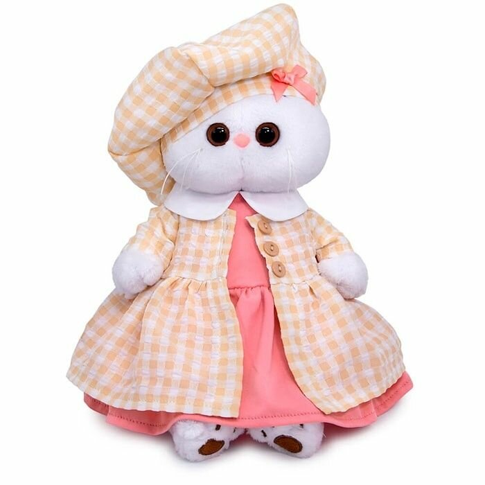 Мягкая игрушка Basik&Сo Кошка Ли-Ли в летнем пальто в клетку, 27 см (LK27-100)