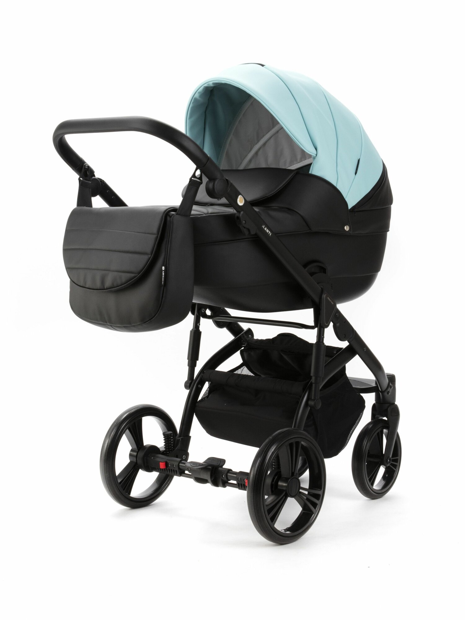 Детская универсальная коляска Adamex LANTI Deluxe SD-111 2в1 (Черная, светло-бирюзовая экокожа)