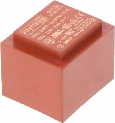 Трансформатор MYRRA 44123 залитый, 2ВА, 230ВAC, 12В, 167мА, Монтаж PCB, 1 шт