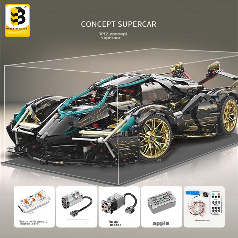 United Creative Building Blocks Racing Car, High Difficulty, Large-Scale Compatible with Lego, Boys' Toy, for Boys Aged 6-12, Birthday Gift for Boys