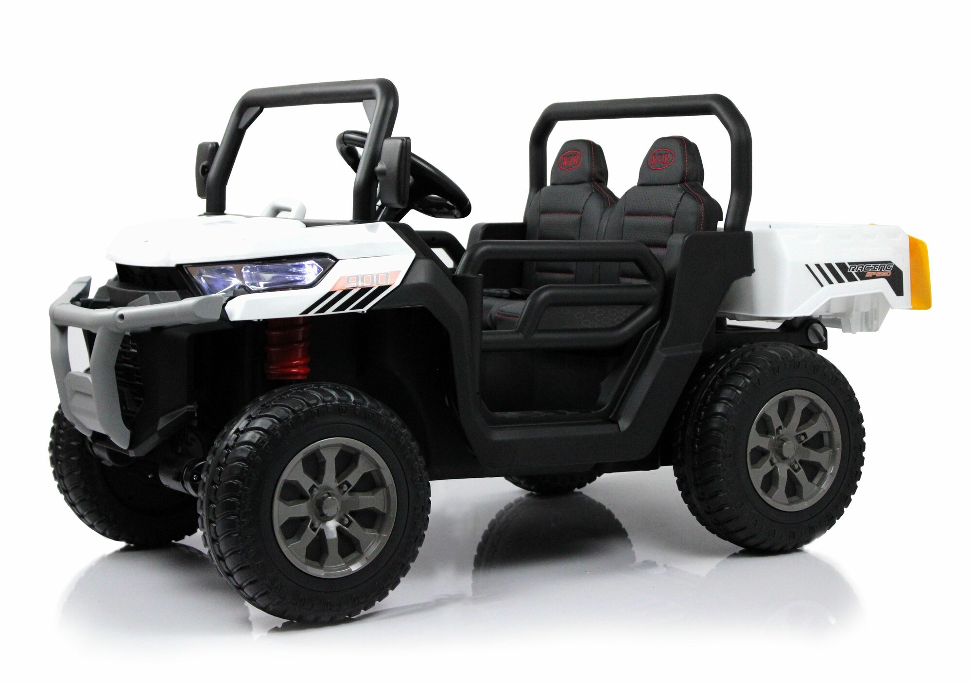 Детский электромобиль Rivertoys H005HH белый с дистанционным управлением, двухместный, полноприводный