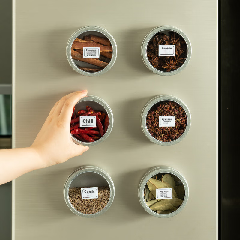 Onlycook Seasoning Containers, Magnetic Wall-Mounted Spice Jars, Kitchen Spice Storage Boxes with Lids, 6 Pieces