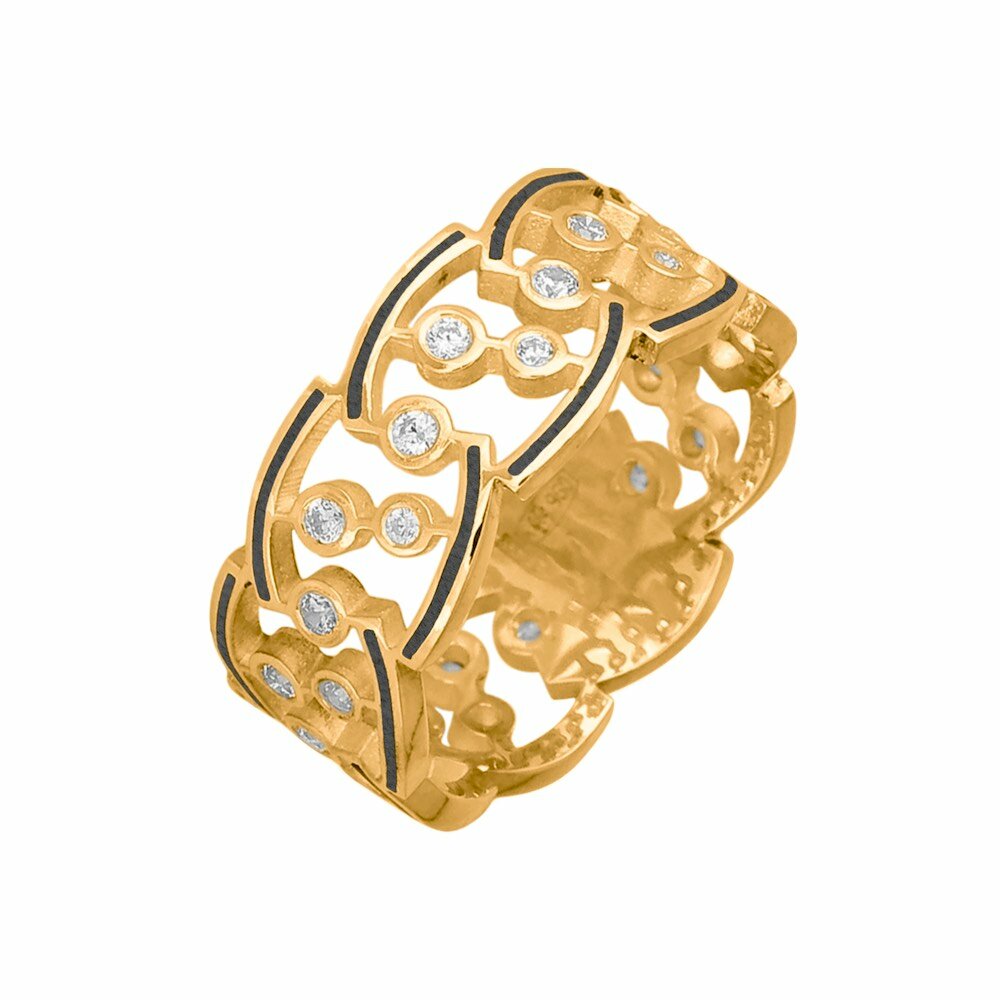 Кольцо широкое, серебро, 925 проба, золочение, фианит