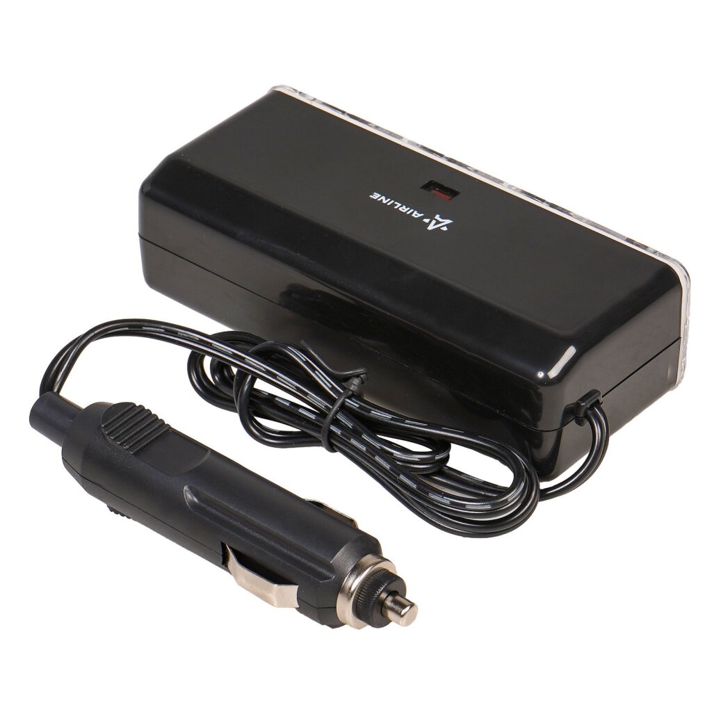 Разветвитель в прикуриватель "AIRLINE" (3 гнезда + USB (чёрный))