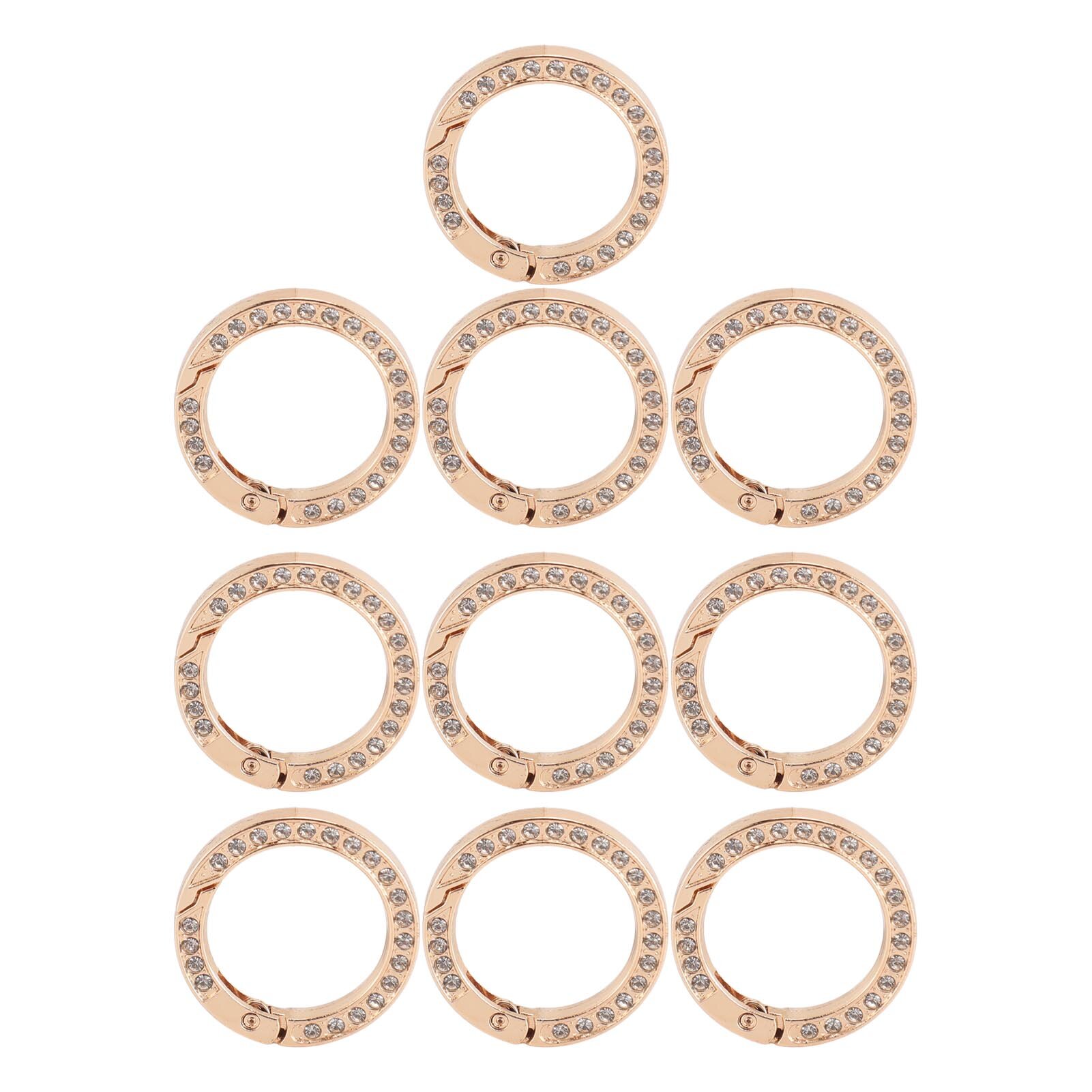 10 шт. пружинных колец со стразами для самостоятельного изготовления круглых застежек-пряжек, эластичных металлических пружинных колец для рюкзаков и брелоков, золотистые.