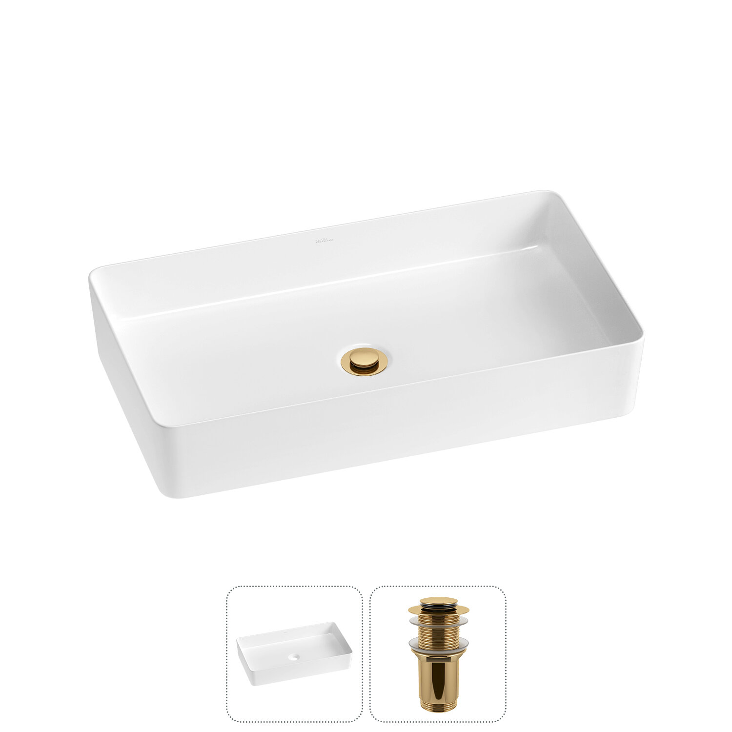 Накладная раковина в ванную комнату Wellsee FreeDom 2.0 20214537R в наборе 2 в 1: раковина 60 см в цвете белый глянец, донный клапан