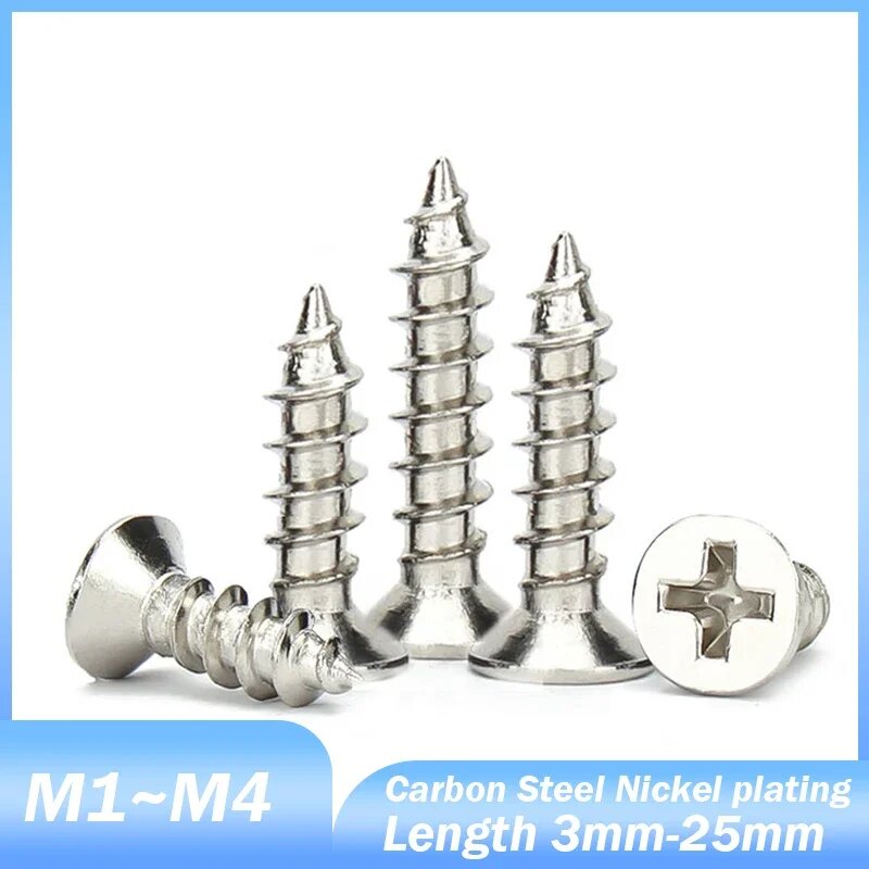 Никелированные саморезы Phillips по дереву М1-М4 M2.6-100Pcs, 8mm