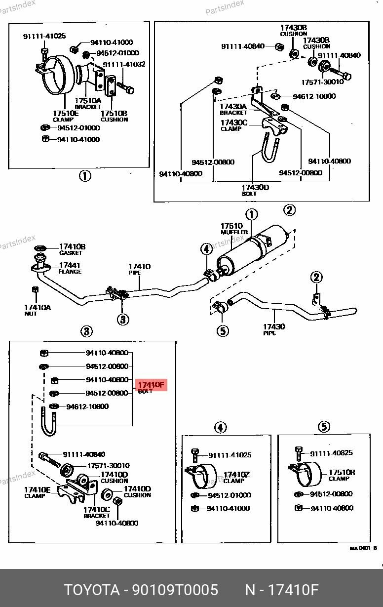 Болт крепления глушителя TOYOTA 90109T0005, для легковых автомобилей