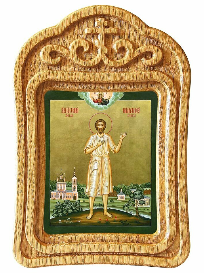 Блаженный Илия Даниловский, Ярославский, Христа ради юродивый, икона в резной деревянной рамке