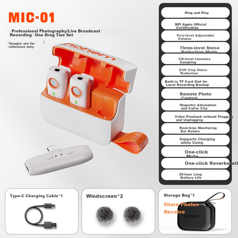 Hohem (hohem) Mic01 Wireless Lavalier Microphone Dual-Headset Live Broadcast Microphone Interpreter Device Anchor TikTok Short Video Camera Recording Apple Outdoor Interview Apple 14