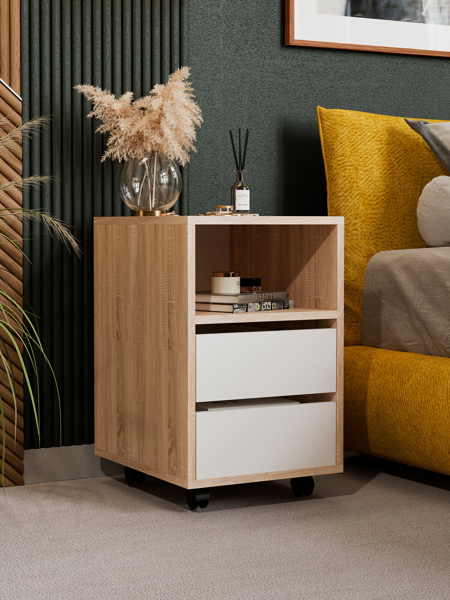 Тумба на колесика , под письменный стол , выкатная Тип 14 Дуб Сонома/Белый Ясень