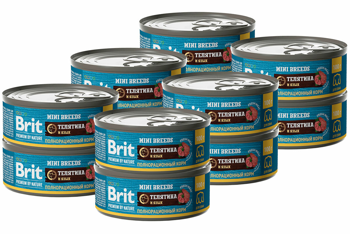 BRIT PREMIUM BY NATURE DOG для взрослых собак маленьких пород с телятиной и языком (100 гр х 12 шт)