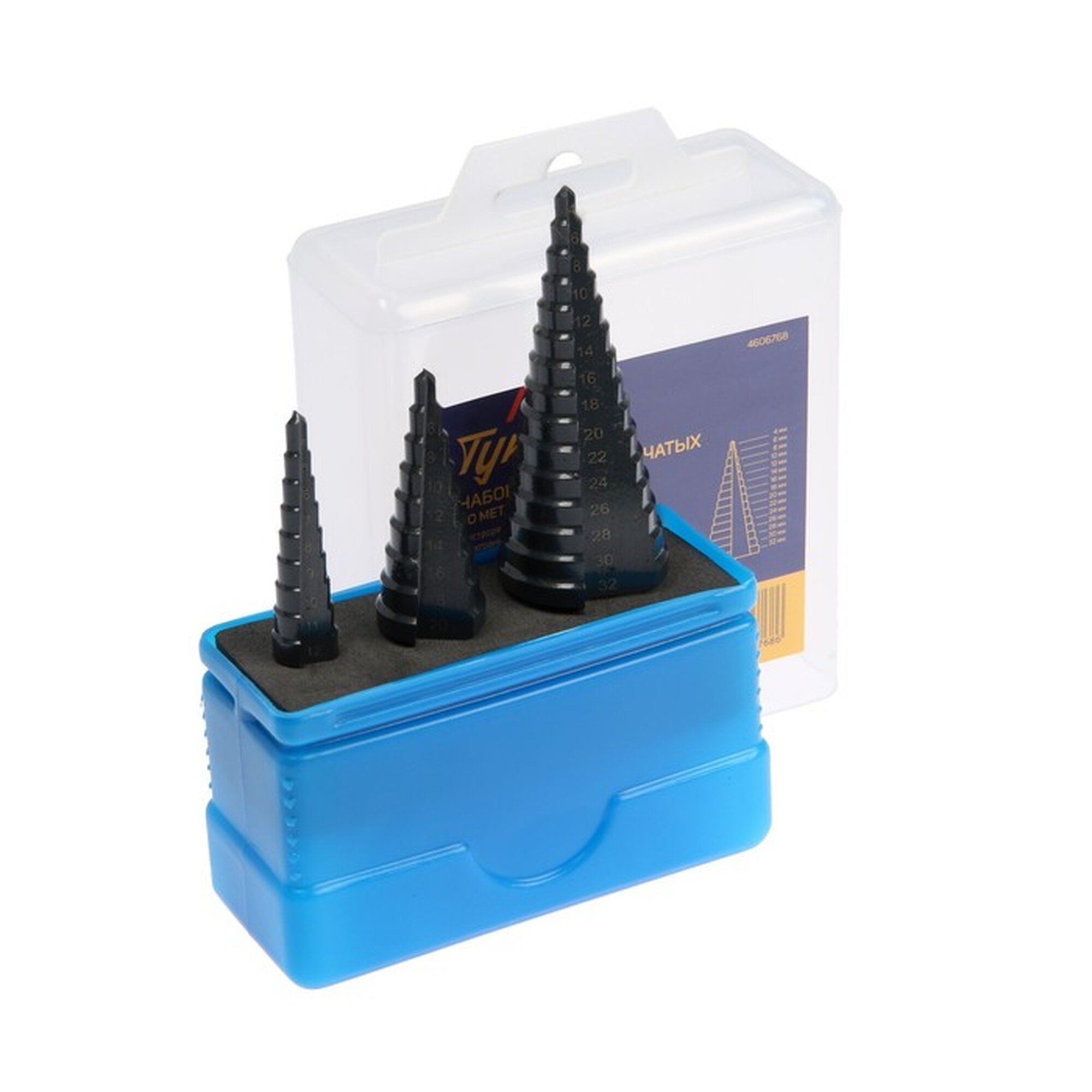 Набор сверл ступенчатых тундра, HSS, трехгранный хвостовик, 4-12, 4-20, 4-32 мм, 3 шт.