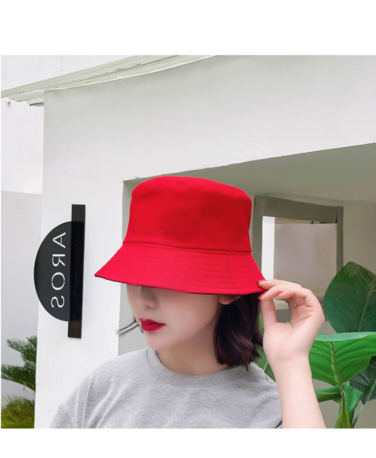 Шляпа "Рыбацкая", женская, красная, с вышивкой, с полями, закрывающими лицо