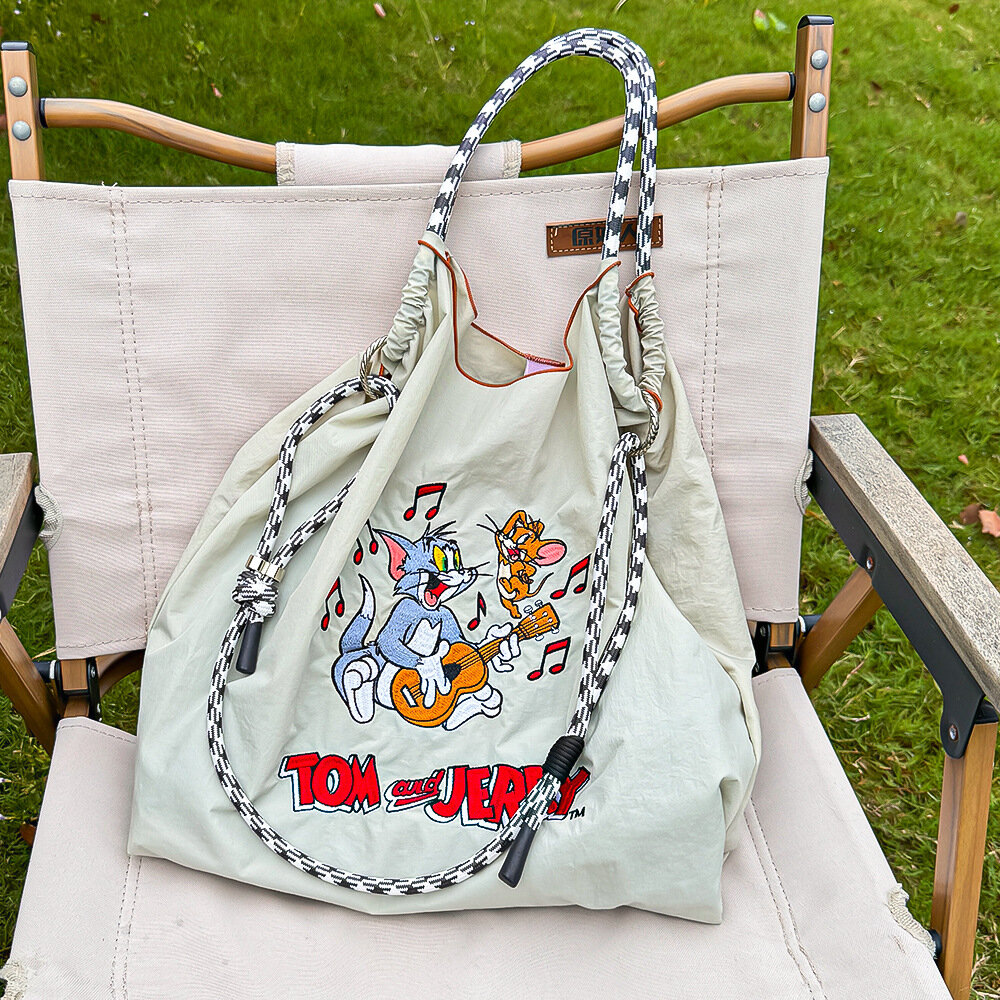 Кошка и мышь подлинные авторизованные вышитые сумки для торговых покупок для женщин мультфильм мода экологически чистая повседневная портативная дорожная сумка для плеча модность