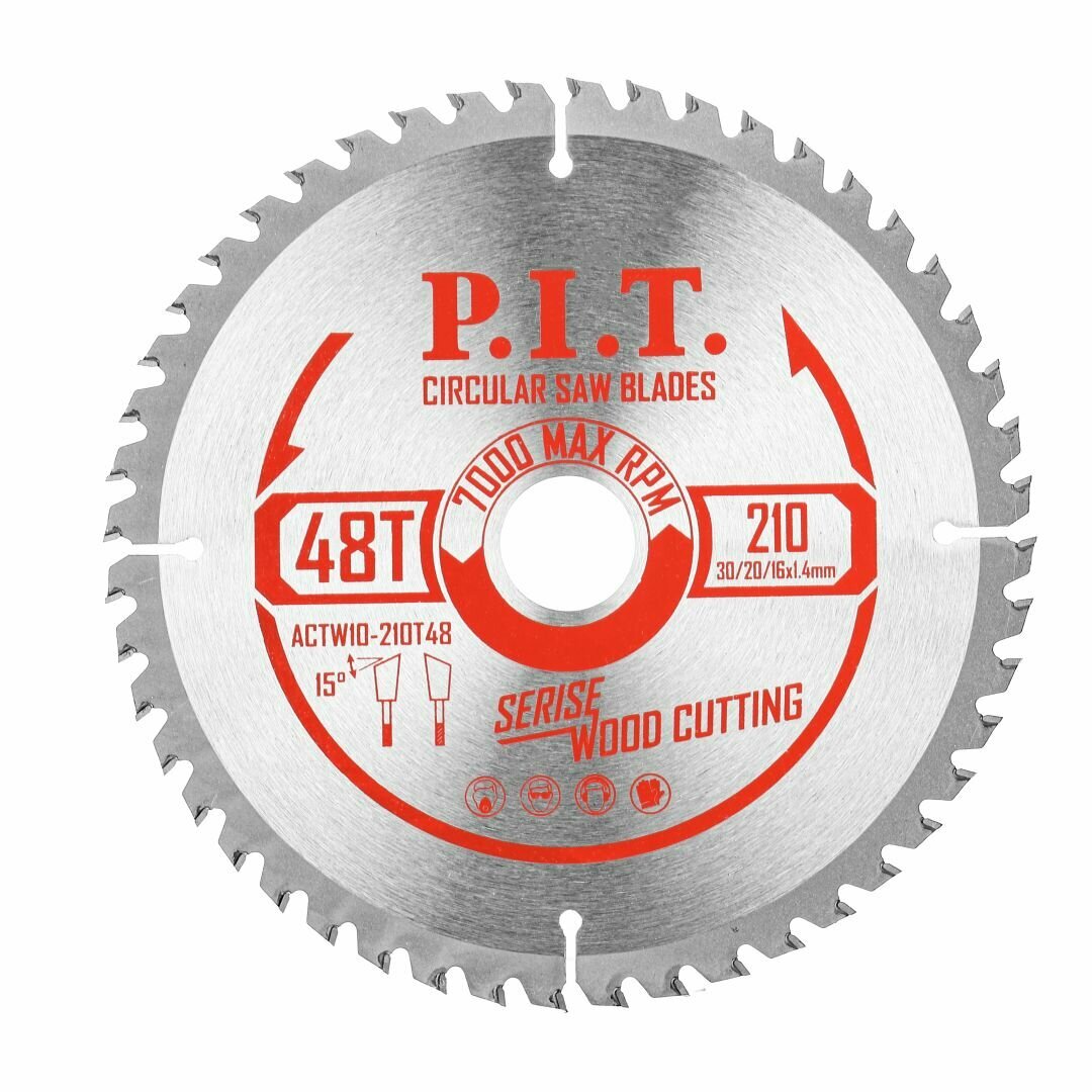 Диск пильный PIT ACTW10-210T48, для торцовочной и циркулярной пилы, 48 зубьев