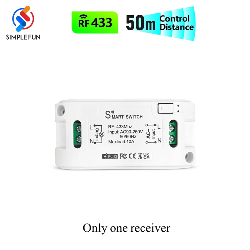 Беспроводной RF 433MHz Smart Switch, 50м, 1Receiver