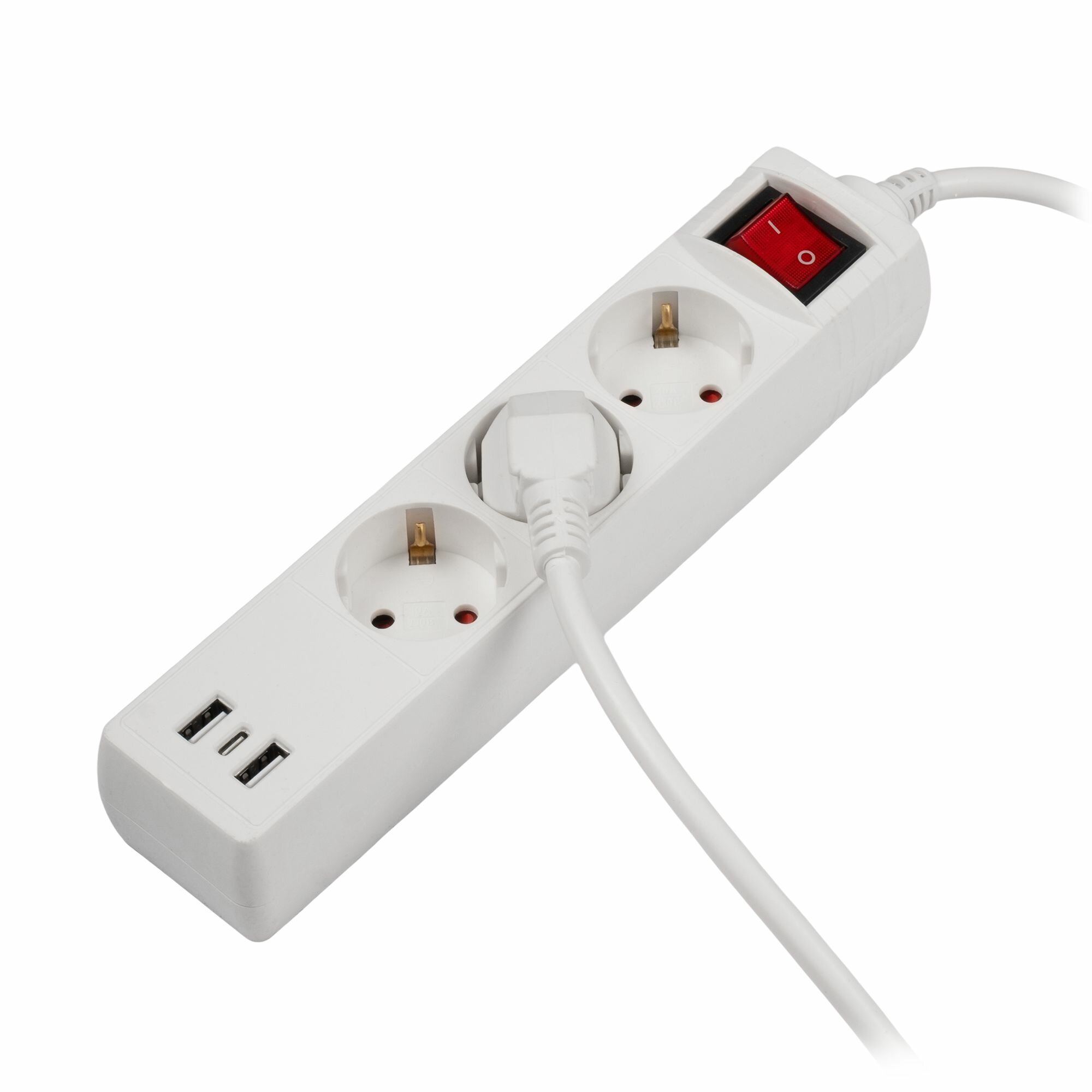 Удлинитель электрический Фаza FES-03AC-150, с заземлением, 3 розетки, 3 USB порта, 1,5 м длина