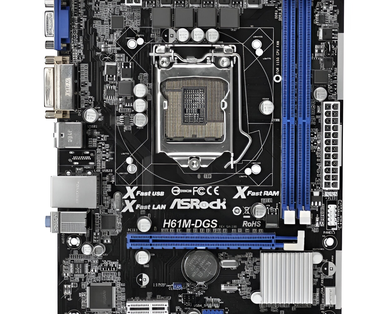 Материнская плата Asrock H61M-DGS R2.0 (LGA1155/H61/2*DDR3/1xPCI-Ex16/1xPCI-Ex1/4xSATA/5.1CH/GLAN/DVI/VGA/mATX)