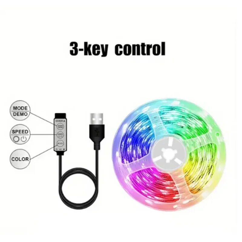 Светодиодная лента RGB 2024, Usb, 1-20 м, 5 В, управление через приложение 3 Key control, 5m 2835