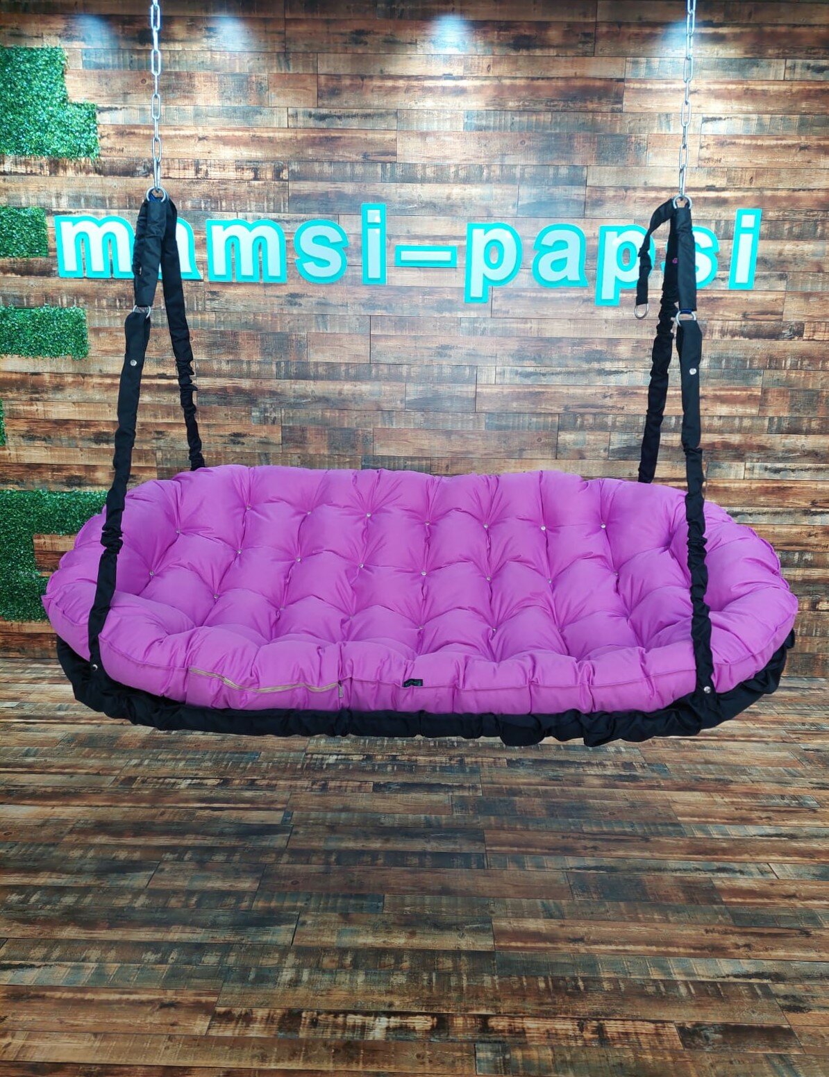 Диван-качель Mamsi-Papisi, для сада, 3 места, черный/фуксия, 185х100см