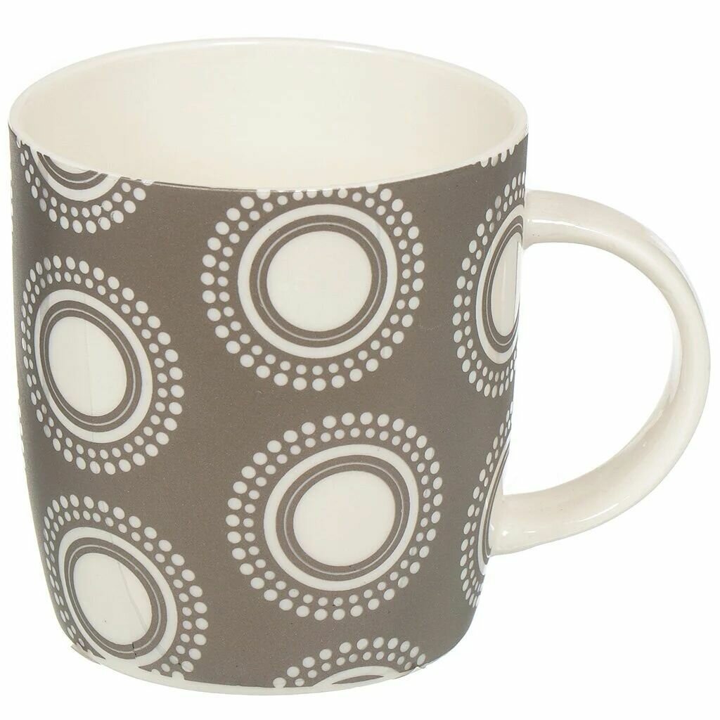 Керамическая кружка 300 мл с узором Круги коричневые А608, стильная посуда для чая и кофе, подходит для СВЧ и ПММ