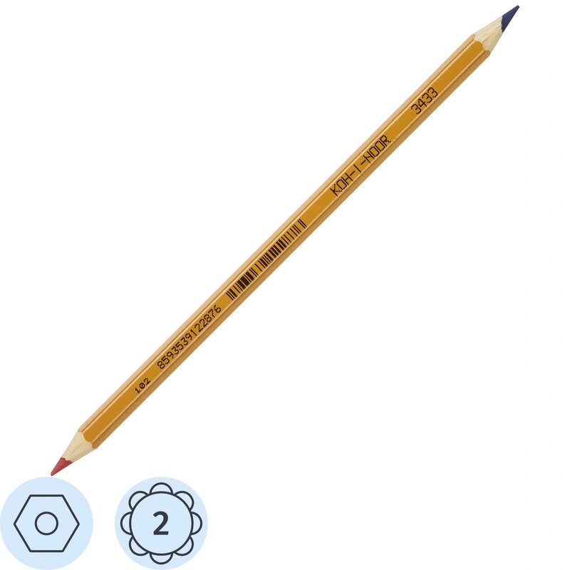 Карандаш двухсторонний KOH-I-NOOR 3433 син+красн, корп. желт. 34330EG001KSRU
