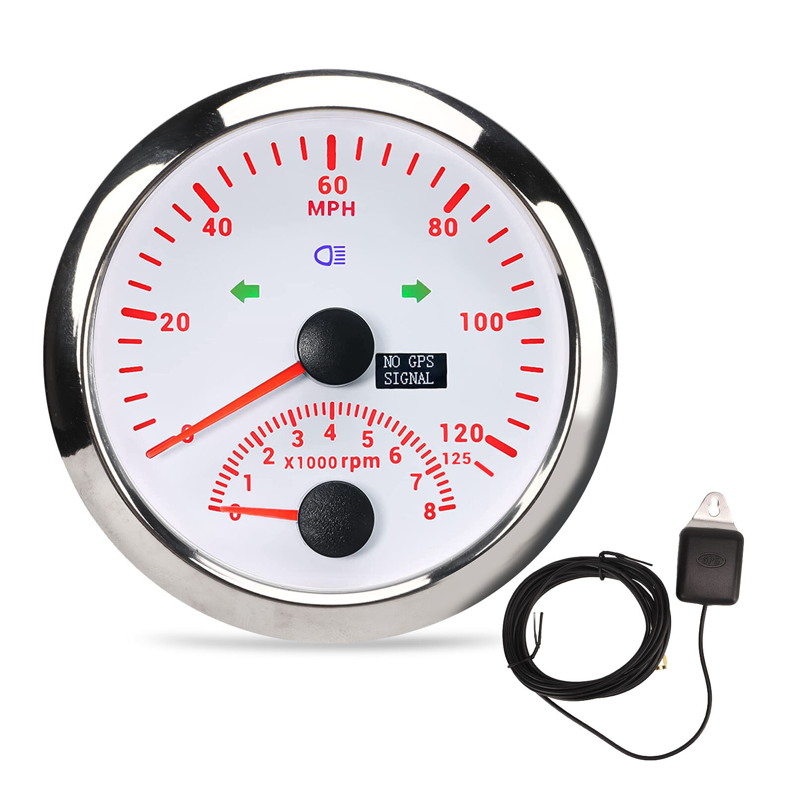 85 мм GPS-датчик скорости 3 3/8 дюйма, 0 125 миль в час, водонепроницаемый, DC9 32 В для корабля, яхты, мотоцикла, квадроцикла, инженерной машины, белый циферблат