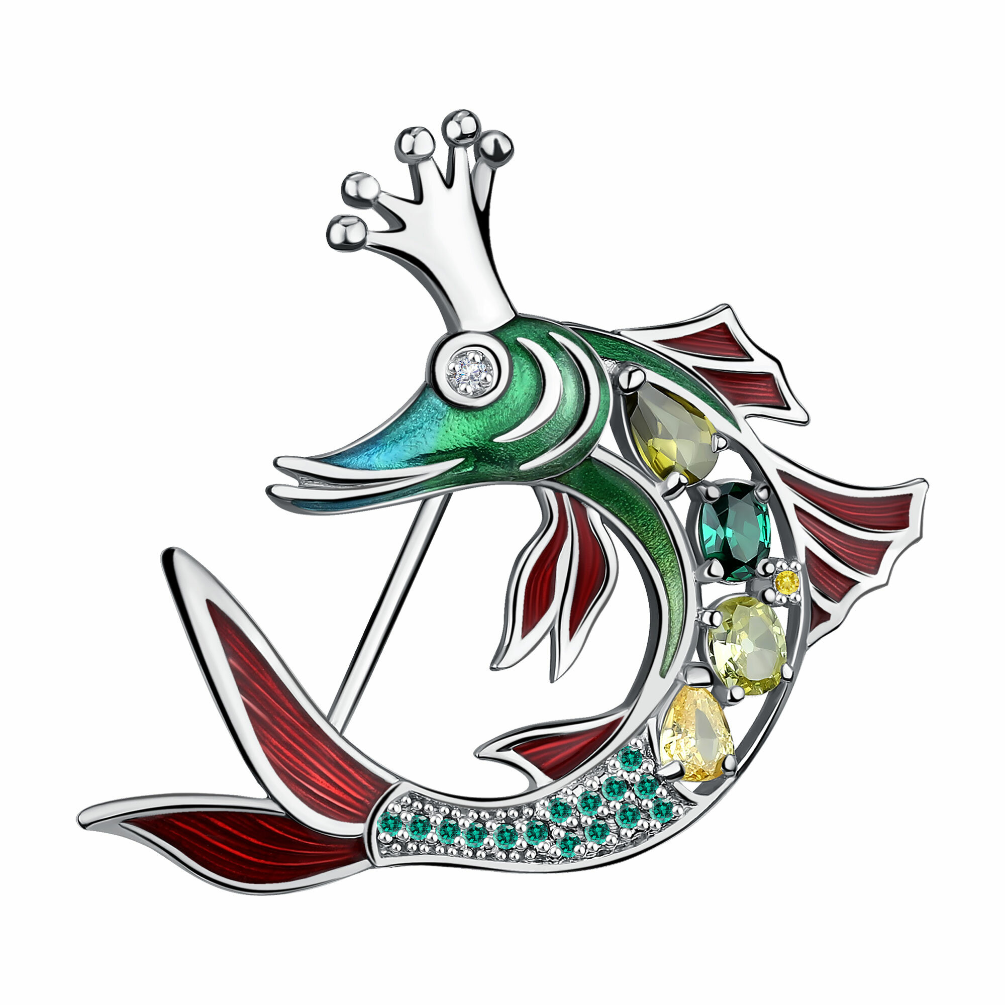 Брошь, серебро, 925 проба, родирование, фианит