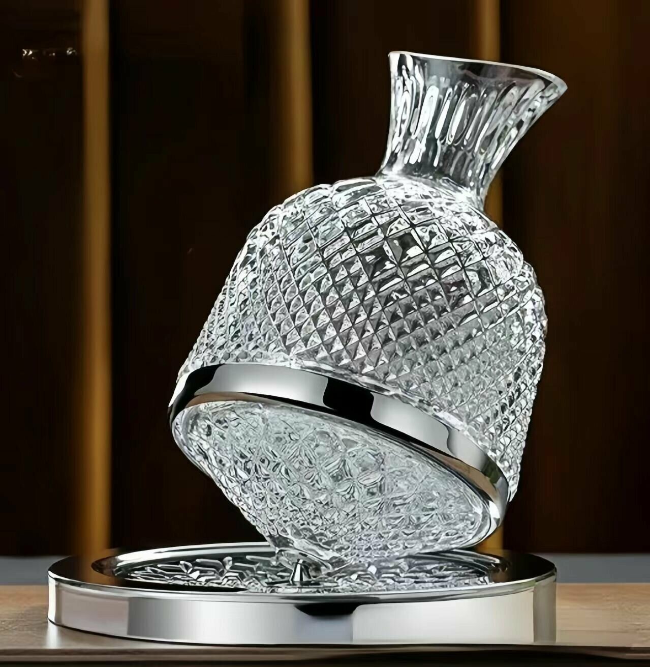 Decanter red wine glass, crystal glass rotates quickly, silver model 1500ml + free silver base