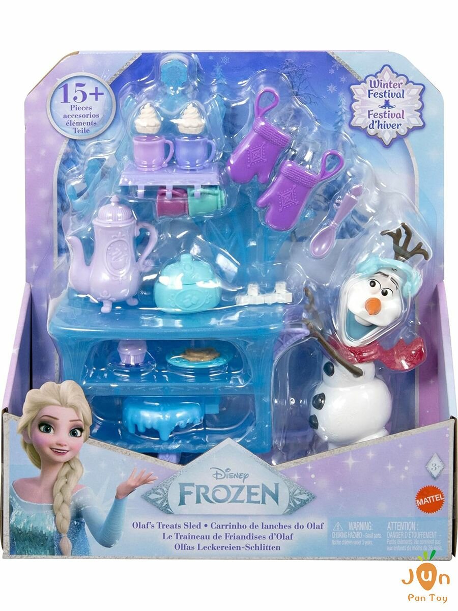 Диснеевская принцесса Mattel Disney Frozen Olaf s Treats Sled Playset JBG55/ Детский игрушечный набор для катания на санках с куклами snow treasure и аксессуарами, подходит для детей от 3 лет и старше