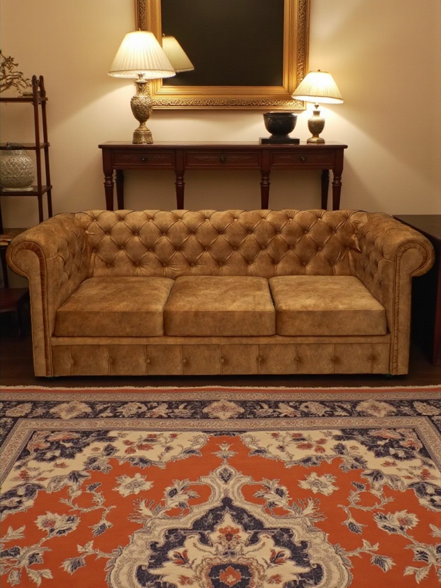 Прямой диван "Честер", КРЕСЛОВЪ33, велюр Lambre 10 коричневый, 225х85х75 см