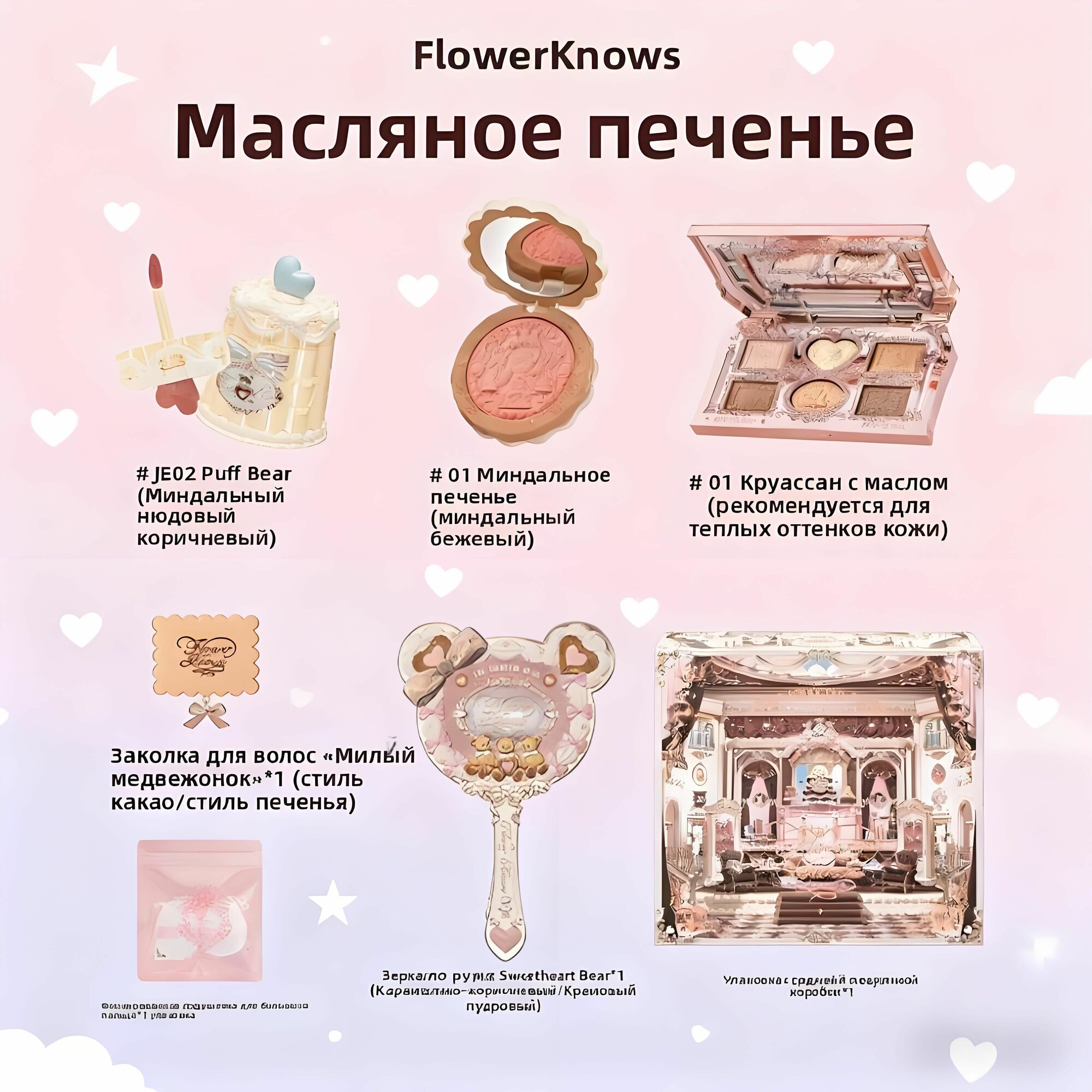 Flower knows Подарочная коробка с новым продуктом "Милый мишка", Рождественский подарок для макияжа, 7 штук