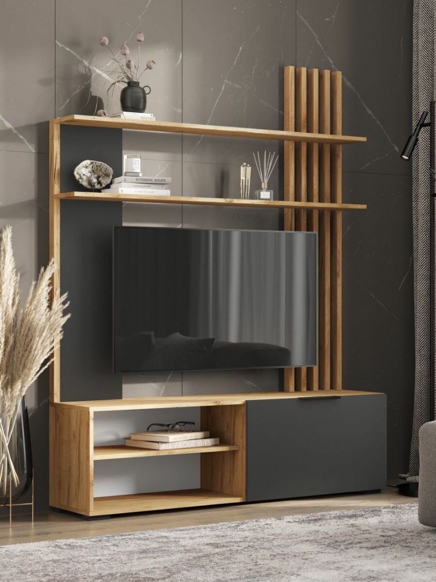 Гостиная Регина центральная секция 1400х1810х350, Дуб Крафт/Графит, МИФ