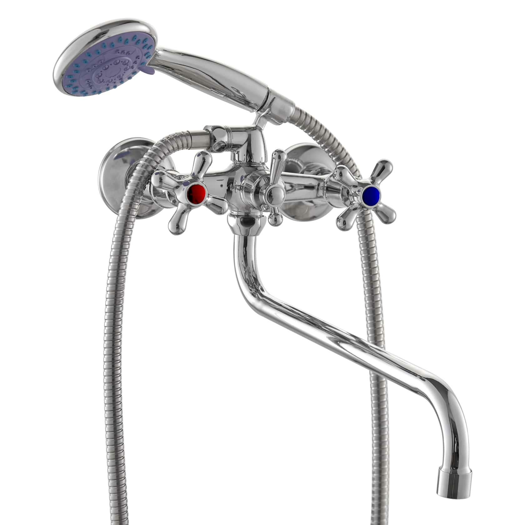 Смеситель для ванны Plstart PD22308 хром, универсальный, вентильное управление, цинковый сплав