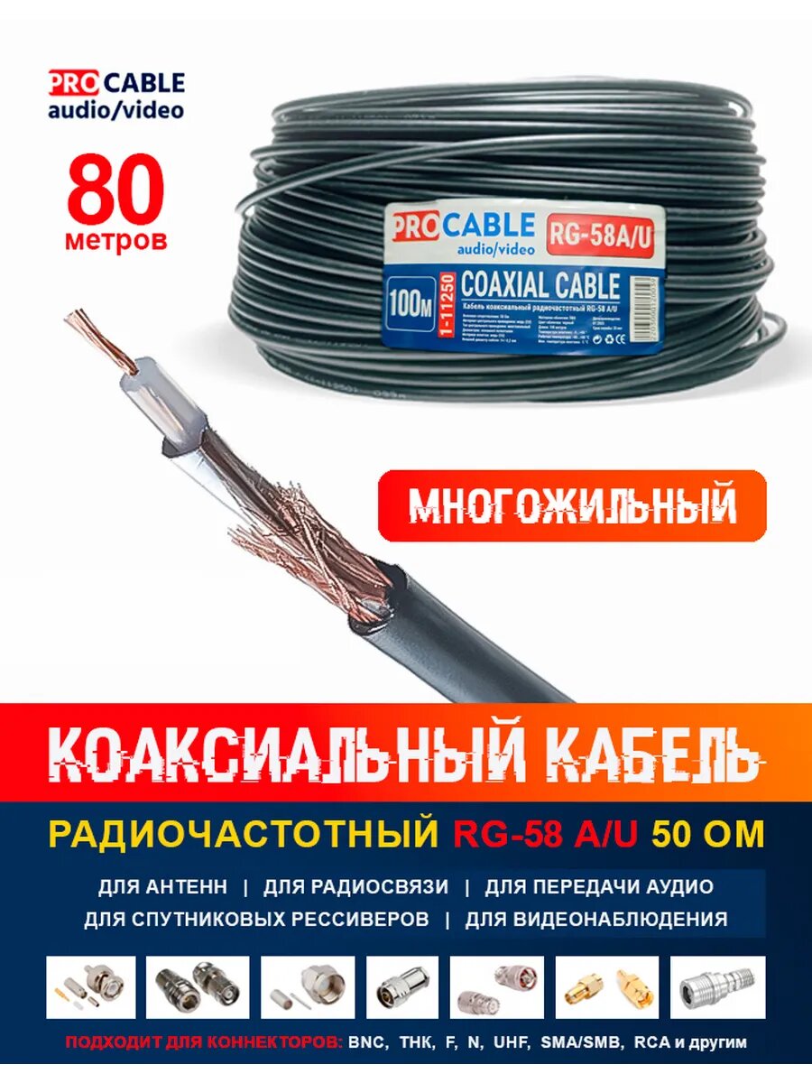 Коаксиальный кабель RG-58 A/U (80 метров)